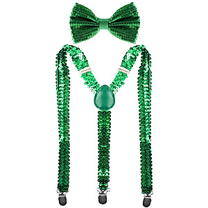 Man of Men - Bowtie & Suspender Set - Green Sequin