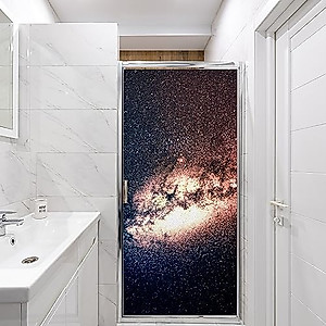 IOACIY Privacy Window Film Frosted Glass Sticker for Home Office Static Anti-UV Window Paper Decorative Window Covering for Bathroom (Universe Outer Space Starry Sky Red Blue-71, 17.7" x 23.6")