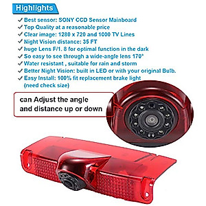 Navinio Super HD 1280*720 Pixels Car Third Roof Top Mount Brake Lamp Camera Brake Light Rear View Backup Camera for Chevrolet Express GMC Savana Vans Exporer Vans Cargo Reverse Parking Camera