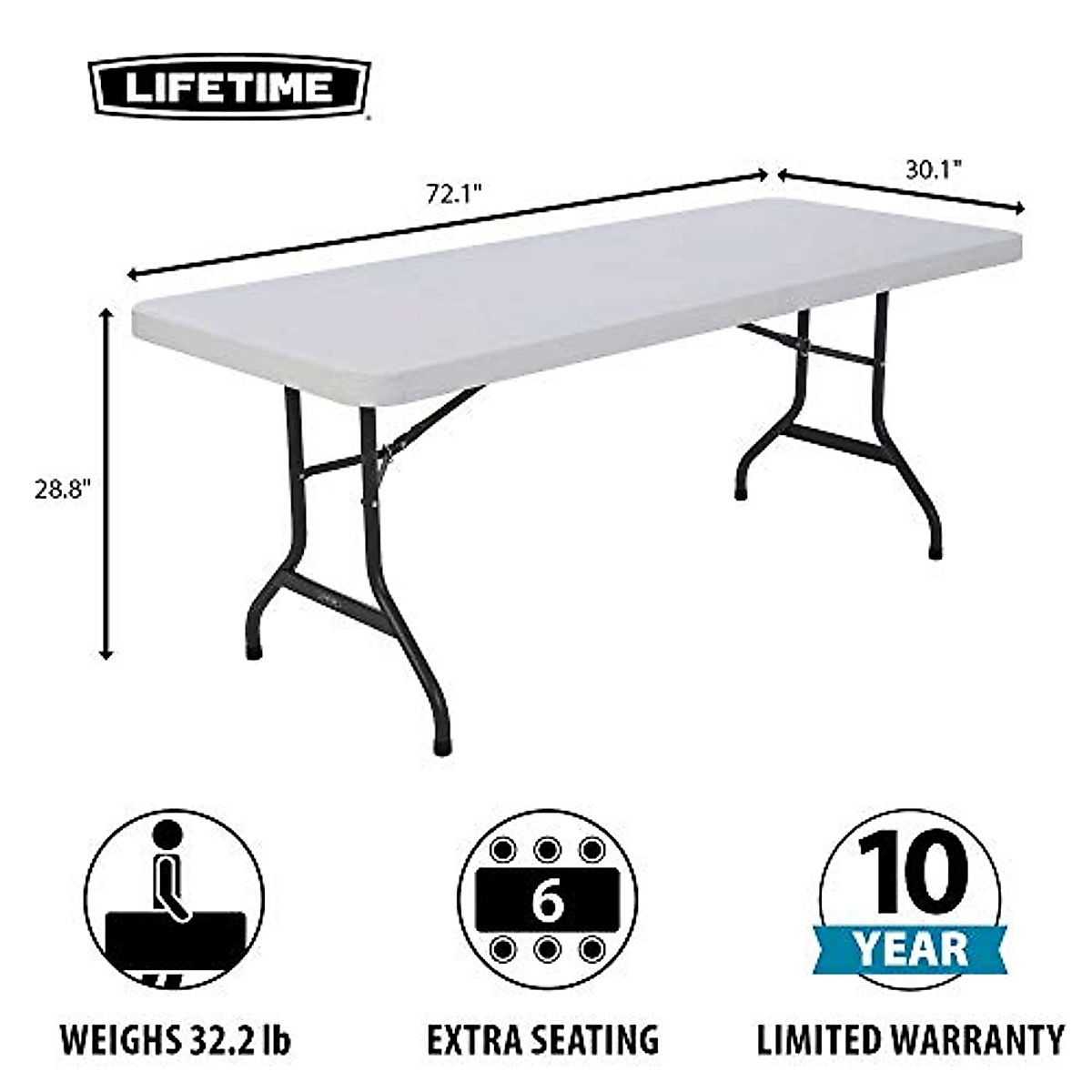 Lifetime 42901 Folding Utility Table, 6 Feet, White, Pack of 4