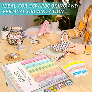 Caydo 12 Pieces Scrapbook Paper Storage with Sticky Index Tabs for Holding 12 x 12 Inch Scrapbook Paper, Cardstock, Vinyl Paper, Photos and Paper File