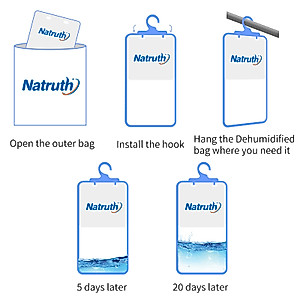 NATRUTH 12-PACK Moisture Absorber Bags With Fresh Linen,Desiccant Hanging Bag Use for Kitchen Bathroom Wardrobe, Eliminates Odors, Hanging Closet Dehumidifier Bags for Closet