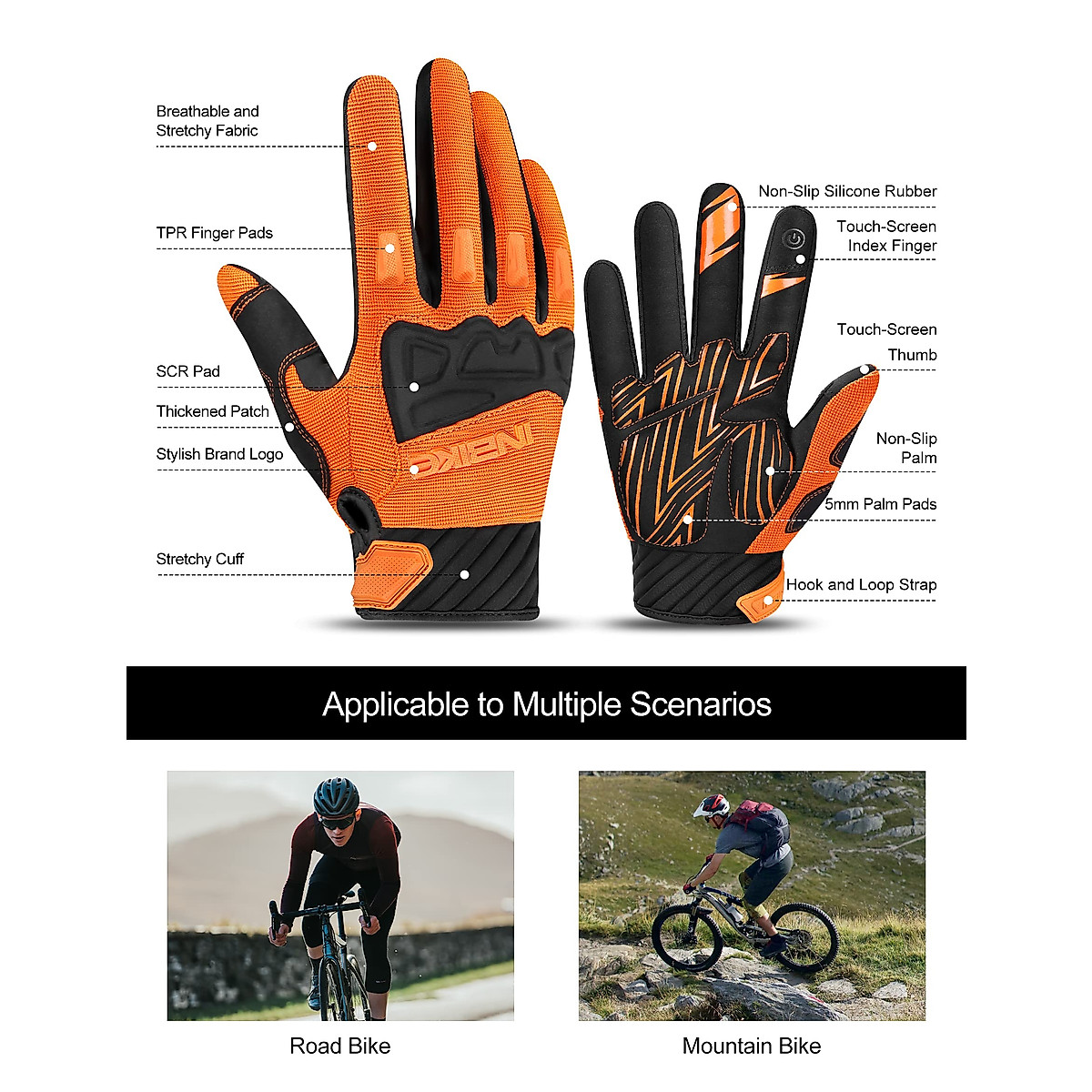 INBIKE Mountain Bike Gloves for Men Knuckle Guard Padded Men's Cycling Gloves Breathable for MTB Motocross Racing Dirtbike