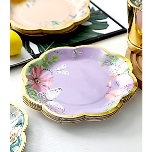 Winoo Design Floral Paper Plates - 48 PK - 9 Inches Floral Plates Floral Party Plates Floral Disposable Plates for Tea Party Baby Shower Brial Shower Birthday Wedding