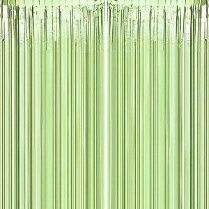 Green Tinsel Foil Fringe Curtains Tropical Jungle Safari Animals Hawaiian Baby Shower Birthday Photo Backdrops Wedding Party Decor Photo Booth Props Backdrops Decorations,2pc