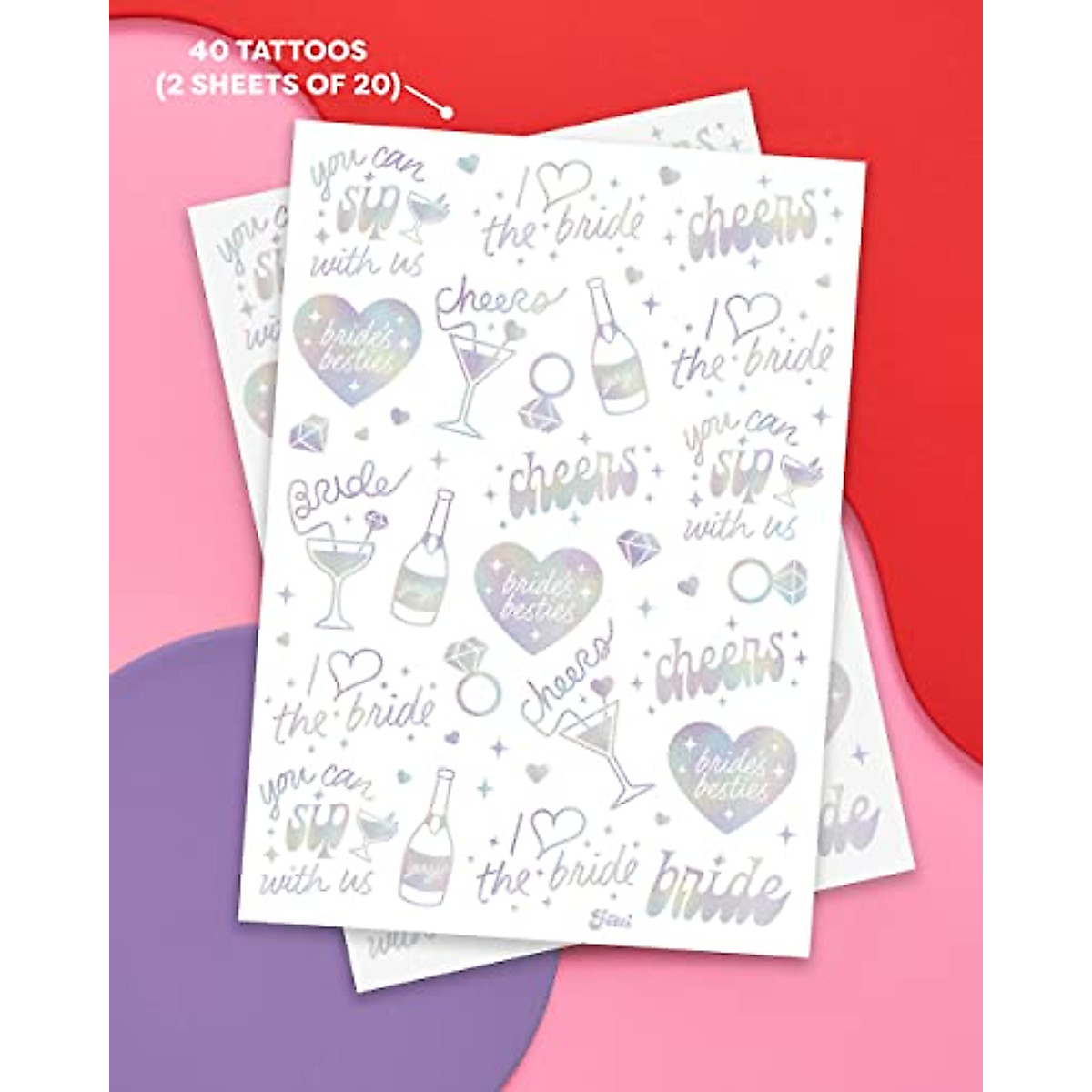 xo, Fetti Cheers Bachelorette Temporary Tattoos - 40 Iridescent Styles | Bachelorette Party Decoration, Bridesmaid Favor + Bride To Be