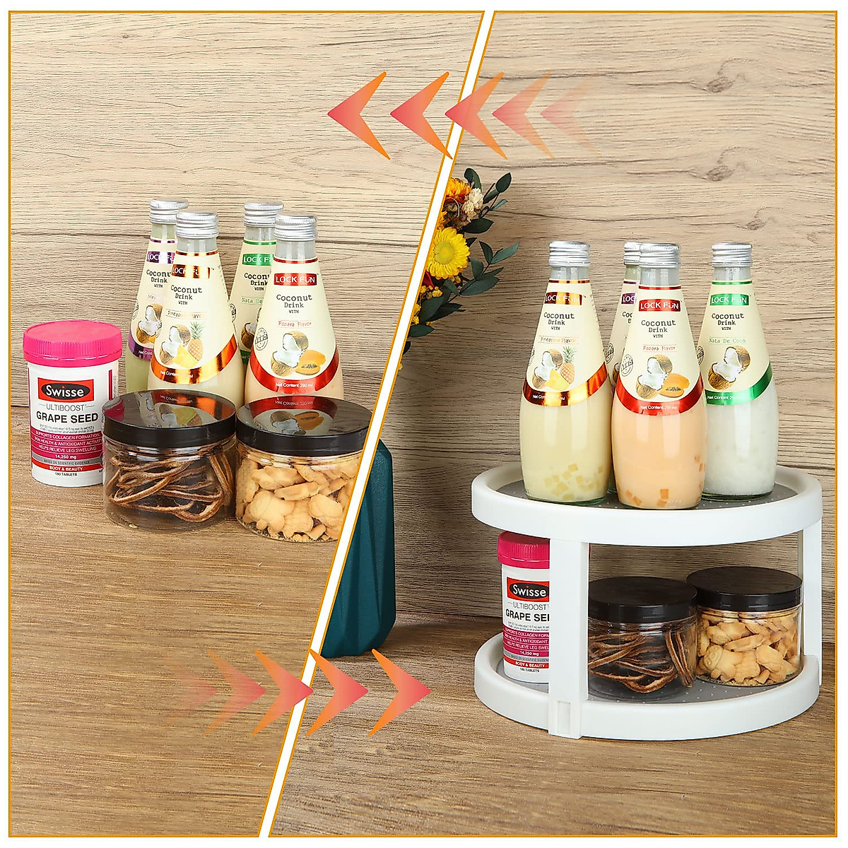 QTLCOHD 2 Pack 2 Tier Lazy Susan Organizer 10 Inch Turntable Lazy Susan Rotating Spice Rack for Cabinet Pantry Fridge Bathroom Kitchen