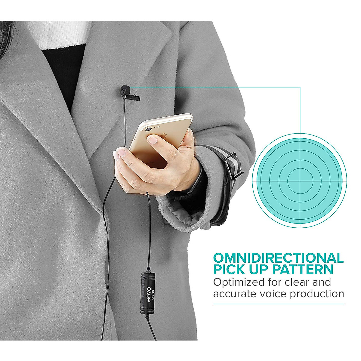 Movo LV1-DI High Fidelity Digital Lavalier Omnidirectional Clip on Microphone for iPhone with MFi Certified Lightning Connector Compatible with iPhone, iPad, iPod, iOS Smartphones and Tablets