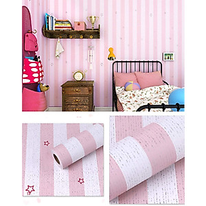 PoetryHome Self Adhesive Vinyl Stripe Contact Paper Peel and Stick Wallpaper for Walls Kids Girls Bedroom (Pink, 17.7x117 Inches)