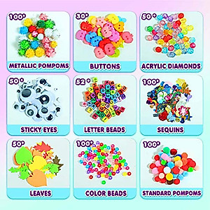 Arts Craft Supplies for Kids, 1000+ PCS Toddler DIY Craft Art Supply Set Include Pipe Cleaners, Pom Poms, Storage Box, Best Xmas Gift for 5 -12 Years Old Boys and Girls