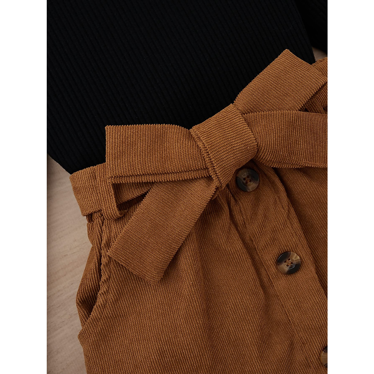 Floerns Girls 2 Piece Outfit Ruffle Trim Long Sleeve T Shirt and Short Skirt Set Brown Black 7 Years