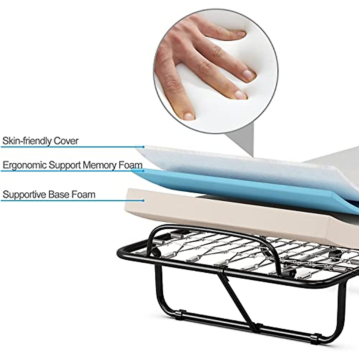 Giantex Folding Bed with Mattress for Adults, Fold up Bed with Memory Foam Mattress & Metal Frame on Wheels, Cot Size Roll Away Adult Bed, Foldable Portable Guest Bed for Easy Storage, Made in Italy