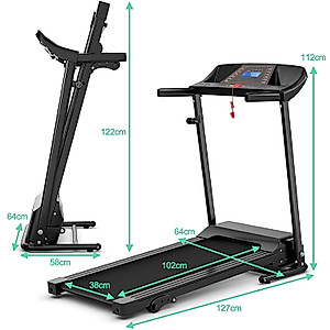 SPORFIT Foldable Treadmill with Incline, Portable Treadmills w/ 3 Adjustable Manual Incline, Heart Rate Sensor&LCD Display, Electric Treadmill, Running Machine for Home&Office, Black