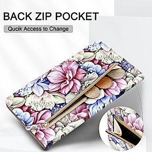 MEITRUE Wallet Women Ultra Slim Wallet for Women Thin Leather Wallet RFID Blocking Credit Card Holder Bifold Clutch Long Ladies Wallet Purse with 11 Card Slots