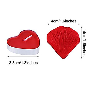 Tatuo 50 Pieces Heart Shape Candles Romantic Tealight Candles and 200 Pieces Silk Rose Petals Faux Flower Petals for Valentine's Day Festival Wedding Birthday Party (Red Candle, Red Petal)