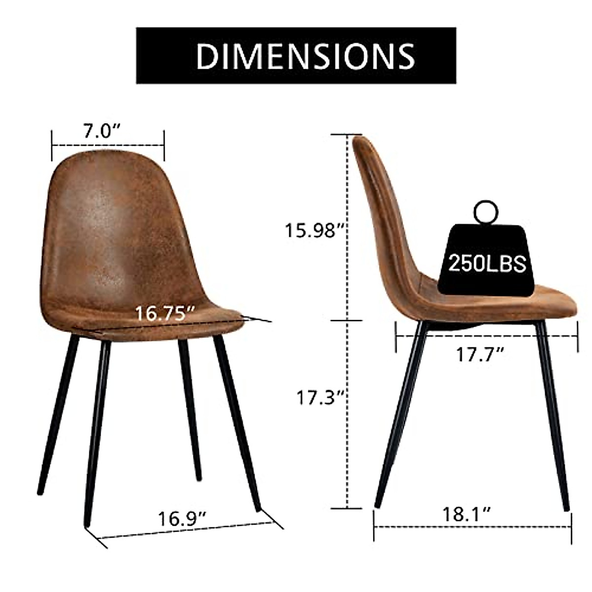 Fangflower Dining Chairs Set of 4, Faux Leather Upholstered Side Chairs, Mid Century Modern Armless Chair, Living Room Chairs with Metal Legs for Kitchen Lounge Farmhouse, Charlton Brown