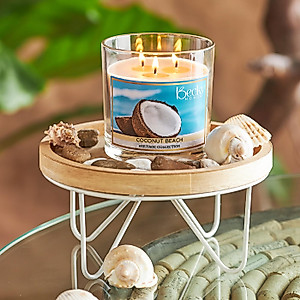 Coconut Beach Scented 3-wick Candle in Glass Jar | Candles for Home | 14.5oz Rustic Home Decor Novelty Candle | 60 Hour Burn Time Candle