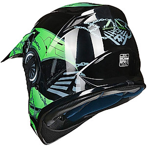 ILM Youth & Kids Dirt Bike Helmets Motocross ATV Dirtbike BMX MX Offroad Full Face Motorcycle Helmet, DOT Approved Model 128YS (Green Black, Youth-Large)