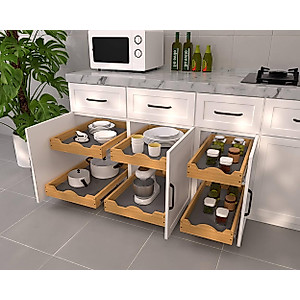 OCG Pull Out Cabinet Organizer 20" W x 21" D, Slide Out Wood Drawer Shelf, Pull Out Shelves for Base Cabinet Organization in Kitchen, Pantry, Bathroom