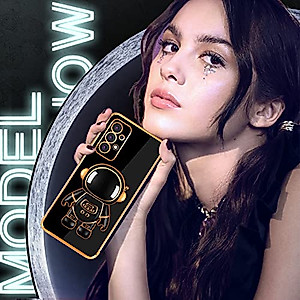 Buleens for Samsung Galaxy A32 5G Case with Astronaut Stand, Women Girls Galaxy A32 5G Cases, Girly Cute 6D Outer Space Heart Pattern Phone Cover for Samsung A32 5G 6.5 Inch Black