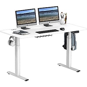 SHW 55-Inch Large Electric Height Adjustable Standing Desk, 55 x 28 Inches, White