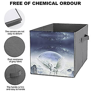 Pegasus Unicorn Foldable Storage Bins Printd Fabric Cube Baskets Boxes with Handles for Clothes Toys, 11x11x11