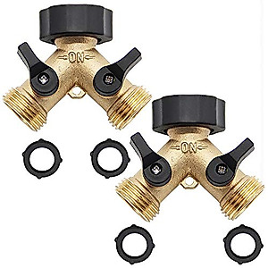 Lifynste 2 Way Brass Hose Splitter, 3/4" Brass Hose Connectors, Y Connector Garden Hose Adapter Connector, 2 Pack