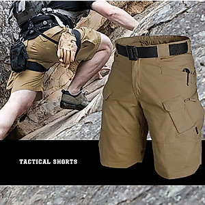 YAXHWIV Mens Tactical Shorts 11" Waterproof Hiking Fishing Breathable Quick Dry Cargo Short Shorts Regular(NO Belt) Grey