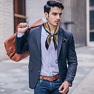 GERINLY Silk Square Neck Scarf for Men Vintage Kerchief Classic Grid Cravat Elegant Gentleman Neckerchief for Costume (Navy)