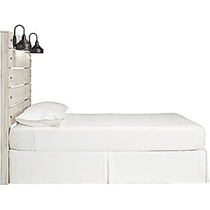 Signature Design by Ashley Cambeck Farmhouse Panel Headboard ONLY with USB Charging Stations, Queen, Whitewash