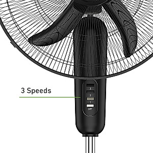 HOLMES 18" Stand Fan, 75° Oscillation, 3 Speeds, 5 Blades, Adjustable Height, 25° Head Tilt, Ideal for Home, Bedroom or Office, Black