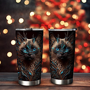 20oz Cute Beautiful Flower Cat Tumbler, Gifts for Cat Lovers, Coffee Thermos for Women, Stainless Steel Double Wall Vacuum Insulated Coffee Mug, Travel Cup with Lid