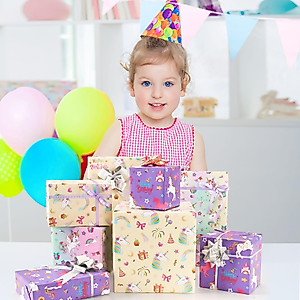 WERNNSAI Unicorn Wrapping Paper Rolls - 3 Rolls 17” x 120” Unicorn Birthday Wrapping Paper Rolls Pink Unicorn Rainbow Gift Wrap Paper Girls Purple Wrapping Paper Rolls Kids Bday Gift Wrap with Cutting Line