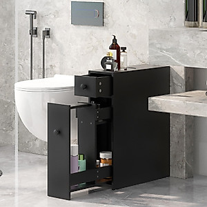 DORTALA Free Standing Bathroom Floor Storage Cabinet w/Drawer Double Door, Kitchen Cupboard, Wooden Entryway Storage Cabinet, 24" x 12" x 31.5"(L x W x H), Black