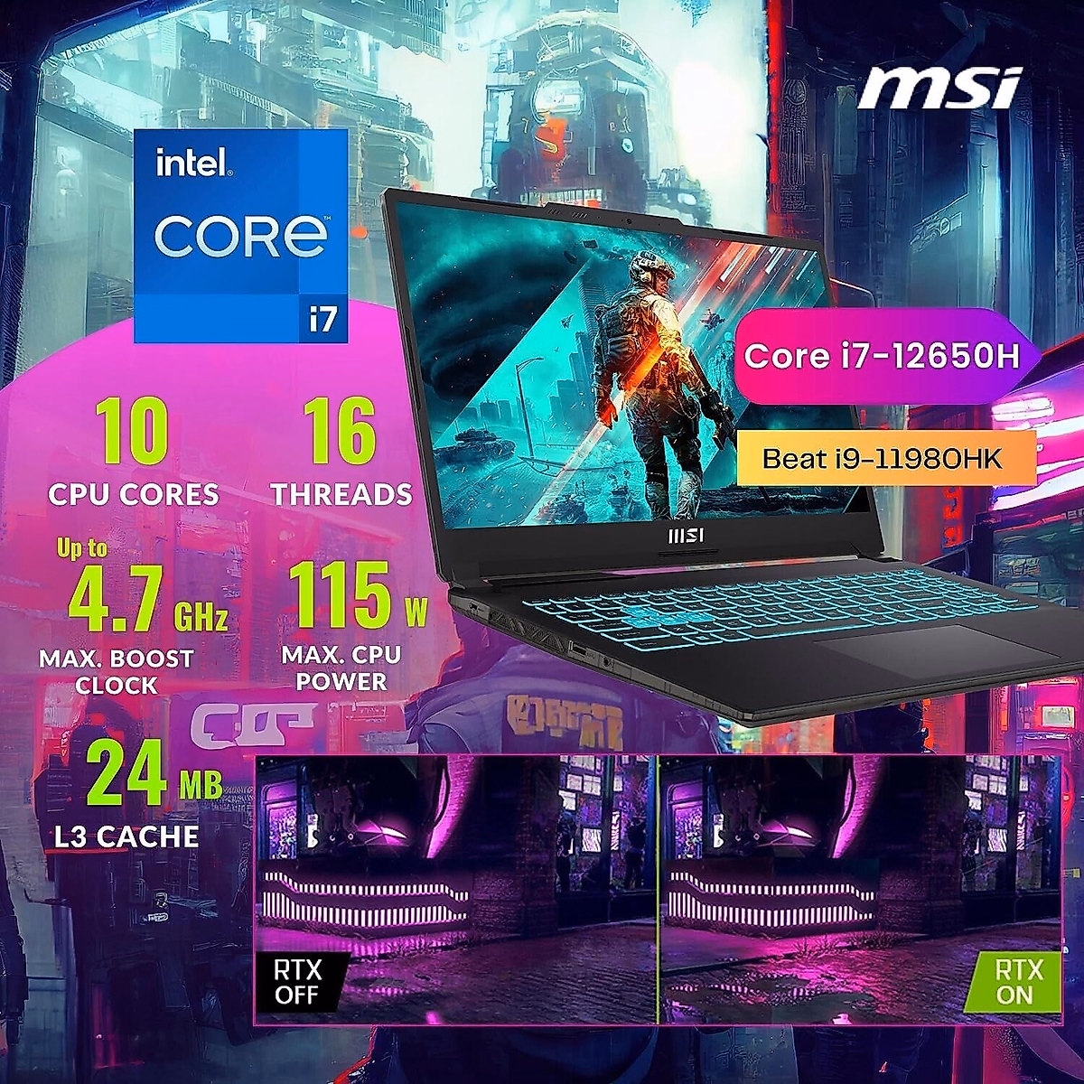 MSI Cyborg 15 Gaming Laptop, 15.6" FHD 144Hz Display, Intel Core i7-12650H, NVIDIA GeForce RTX 4060, 64GB DDR5 RAM, 2TB SSD, Webcam, Backlit Keyboard, Wi-Fi 6, Windows 11 Home, Translucent Black