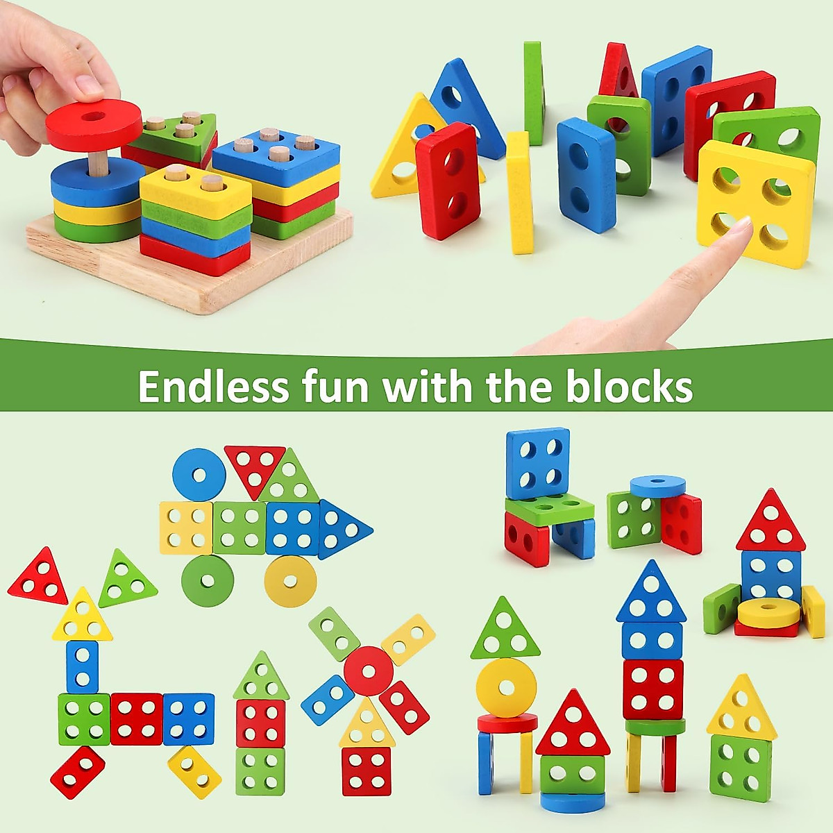 Qizebaby Montessori Toys for 2 Year Old Boys Girls, 6PCS Kids Wooden Toys, Baby Boy Toys 3-6 Year Old, Preschool Educational Learning Toy for Kids Ages 3 4 5 6+, Birthday Gifts