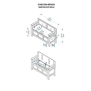 Linon Carlton Padded Bench, 44.5"W x 17"D x 30"H, Black