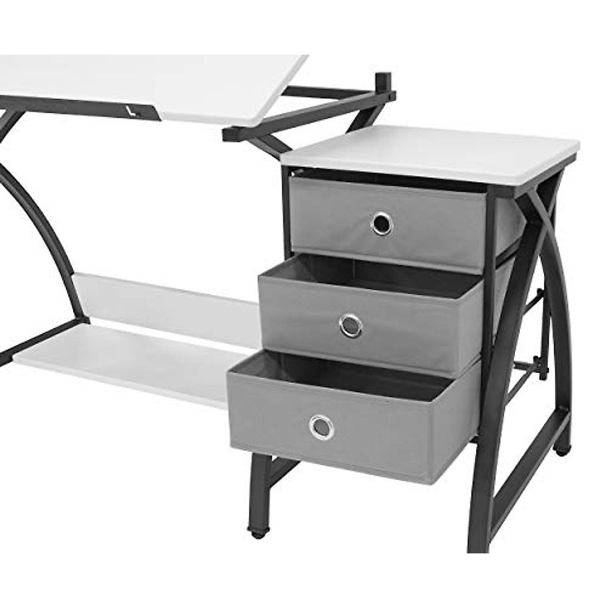 SD STUDIO DESIGNS 2 Piece Comet Center Plus, Craft Table and Matching Stool Set with Storage and Adjustable Top, Black/White, 50x23.75x29.5 inches
