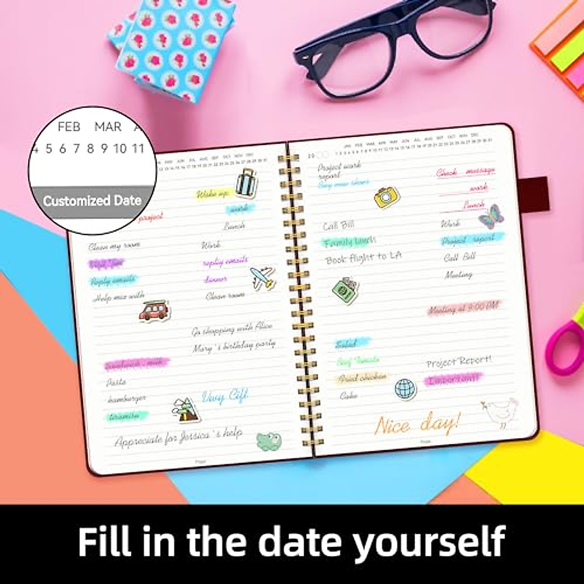 Alltree Lined Spiral Notebook, Hardcover Notebook for Work, Medium A5-6 inches x 8.5 inches,Spiral Journal with Pen Loop, Pocket, 160 Pages, Burgundy