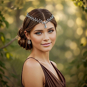 LOVFOIVER Bridal Rhinestone Headband Hair Comb for Women Wedding Teardrop Headpiece Bridal Forehead Head Chain Hair Accessories (silver)…