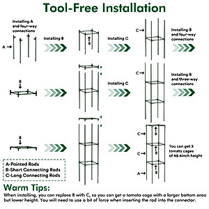 ROADPLUM 3 Pack 48" Tomato Cages for Garden, Plastic Coated Steel Pipe Heavy Duty Adjustable Tomato Stakes Trellis Plant Cages for Vegetable, Fruit, Flower, Rose Vine Climbing Plants