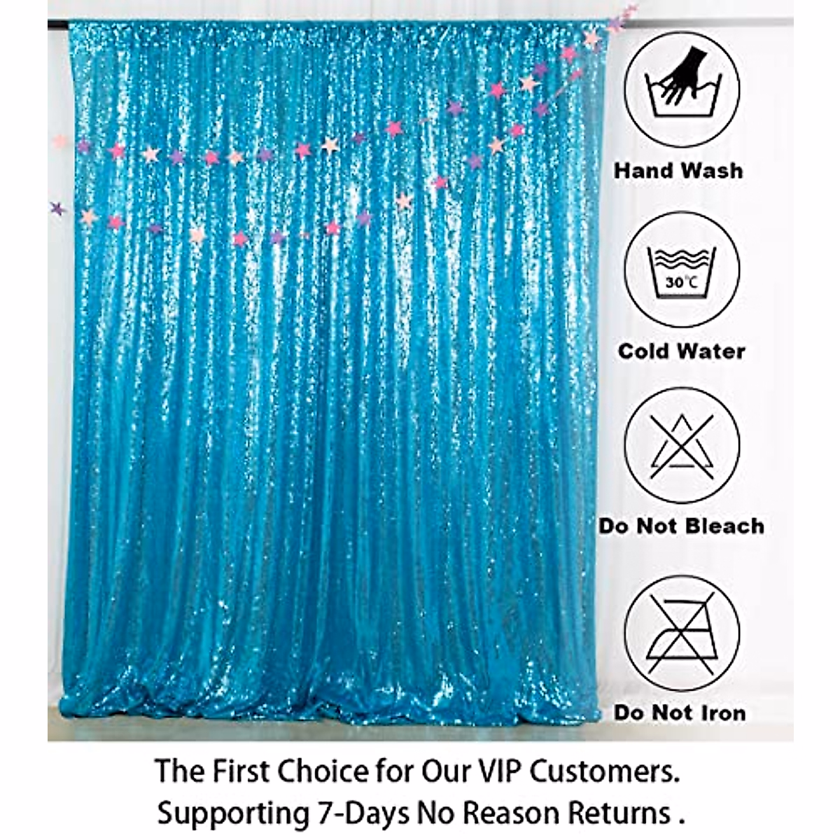 ShinyBeauty Sequin Backdrop-Curtain-5FTx10FT-Turquoise-Sequins Fabric Photo Booth Backgrounds 10FT Glitter Backdrops for Happy Birthday Aqua Blue Photography Backdrop Background