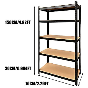 5 Tier Adjustable Boltless Garage Shelving, Heavy Duty Storage Racks Unit, Organizing Metal Shelf for Home Office Workshop Warehouse Household Kitchen, 59" H x 28" W x 12" D, Black, DIY Shelves