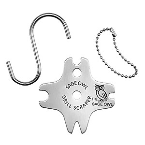 Sage Owl Stainless Steel Grill Scraper Tool - BBQ Gifts for Women Who Has Everything - Dishwasher Safe Bristle Free Grill Cleaning Brush Alternative - Mens Stocking Stuffers for Christmas