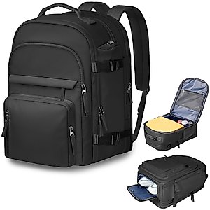 TEMASOL Carry on Backpack, Extra Large 40L Travel Backpack Flight Approved for Men Women, Expandable Weekender Bag Fits 17 Inch Notebook, College Business Casual Daypack with Shoe Bag, Black