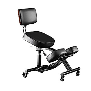 Kneeling Chair Ergonomic for Home and Office，Adjustable Saddle Chair to Improve Your Posture,Comfortable Knees and Footrest,Black,SSS-1458-2D-F