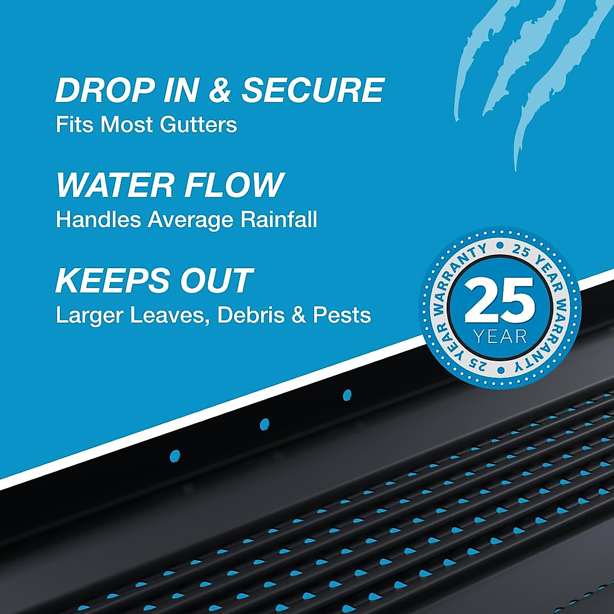 Raptor Gutter Guard – 48 FT. (Nominal) Black All-Aluminum Gutter Guard Kit with Screws Included. Fits 6 in. Gutters. DIY-Friendly. (6 in. x 47.625 in.)