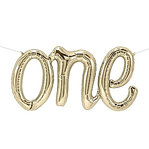 Longfun One Balloon (White Gold) One Balloon Banner One Script Balloon Garland White Gold First Birthday Party Decorations First Birthday Party Supplies