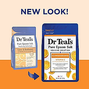 Dr Teal's Salt Soak with Pure Epsom Salt, Glow & Radiance with Vitamin C & Citrus Essential Oils, 3 lbs