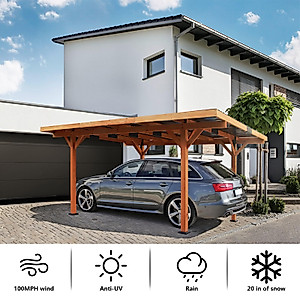 Beneouya 18.3 x 12.6 x 7.8 FT Heavy Duty Wooden Carport, Outdoor Carport Garage Shelter with Steel Roof, Hardtop Gazebo Pergola for Parking Vehicles, Boats on Patio, Garden